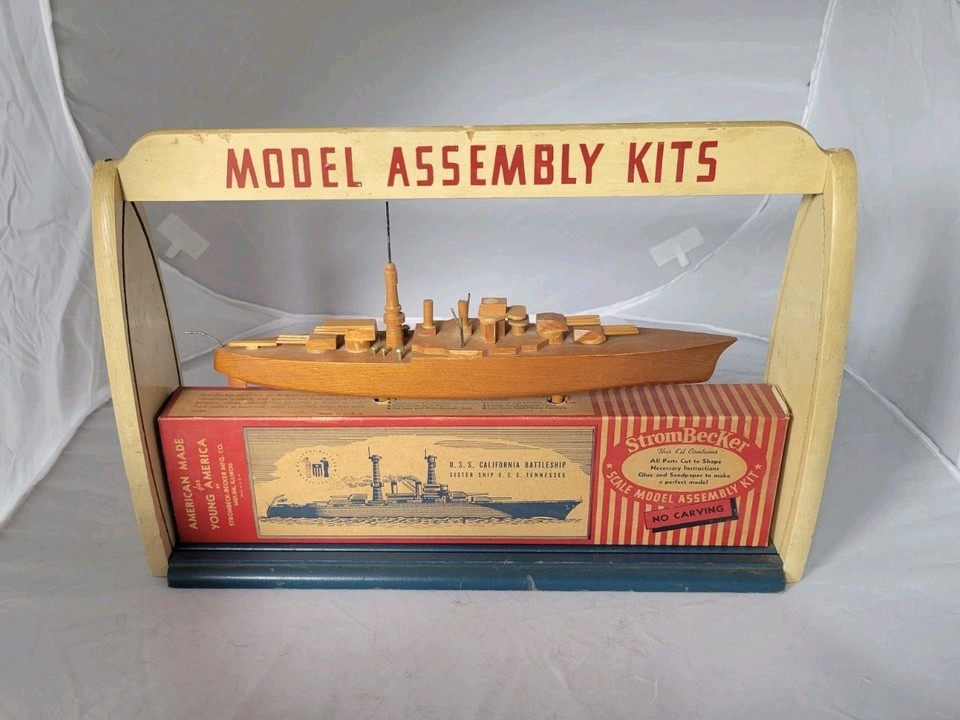 Vintage STROMBECKER Wood USS CALIFORNIA Ship Model Kit Store Countertop ...