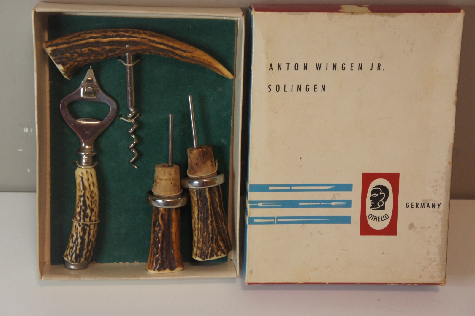 Anton Wingen Jr Solingen Othello Vintage Antler Handle Bar 4 pc Tools ...