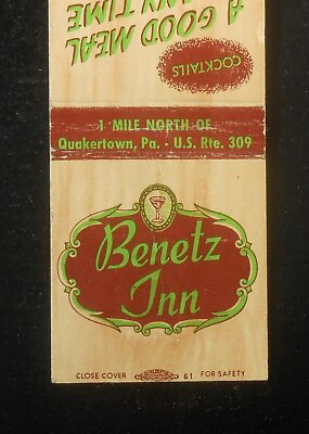 1950s Benetz Inn A Good Meal at Any Time Rte. 309 Map Quakertown PA ...