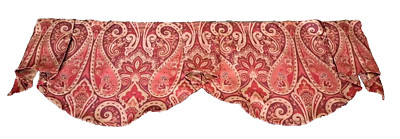Curtain Valance Scalloped Pinched Paisley Red Orange Floral Abstract ...