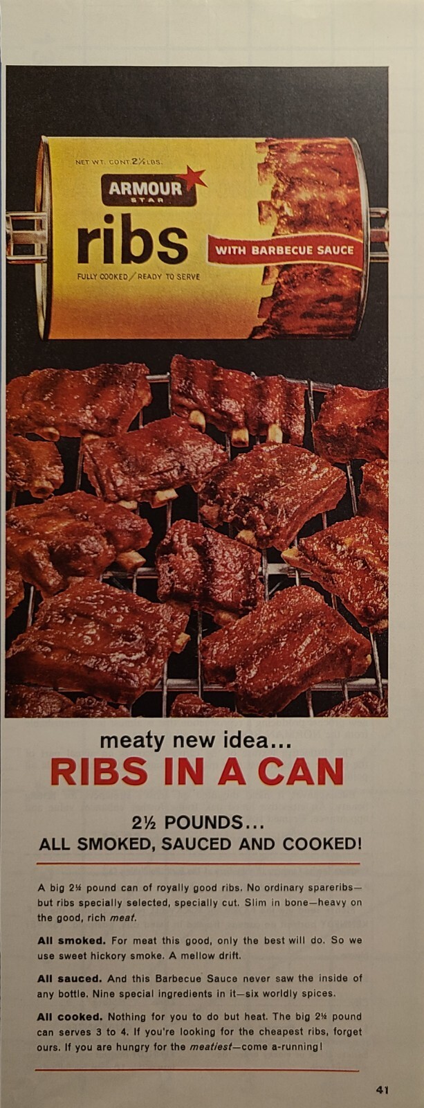 Vintage Print Ad 1960's Armour Star Ribs In A Can With Barbecue Sauce ...