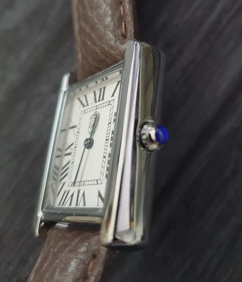 Classic Mens Tank Rectangular Pierre Lucerne White Dial Brown Leather ...