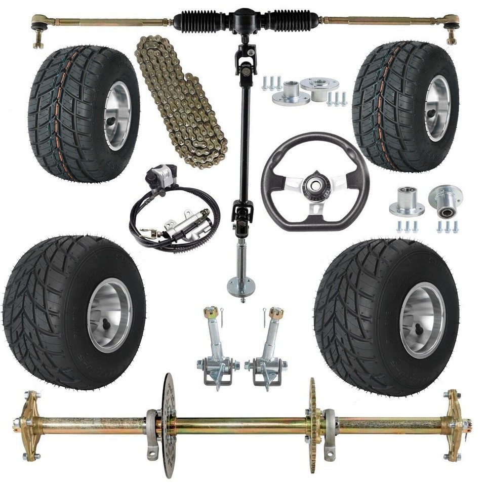 32" Racing Go Kart Rear Axle Kit 5" Wheels Front Steering Brake ATV ...