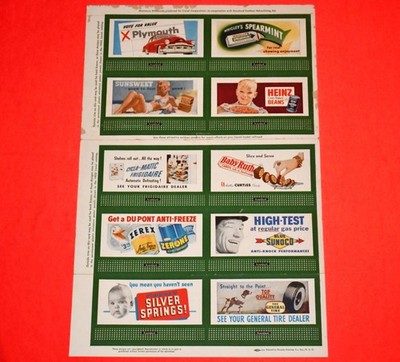 ORIGINAL SHEET OF 10 LIONEL 310 BILLBOARDS FROM 1952 - POSTWAR - NO ...