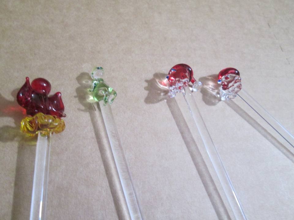 Vintage Glass Christmas Swizzle Stix Cocktail Stir Sticks Lot of 6 ...