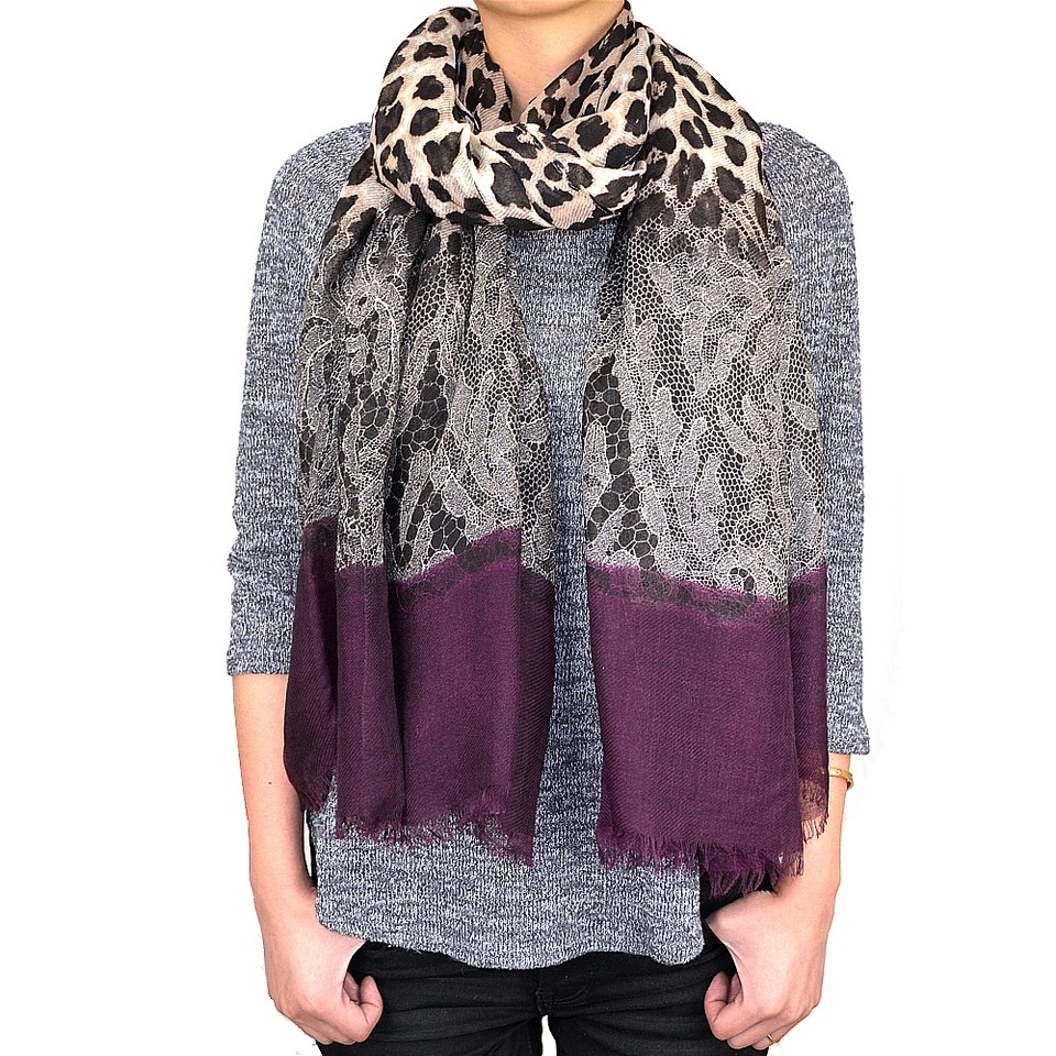 72" Long Leopard Cheetah Animal Lace Print Scarf Wrap Shawl Solid Color ...