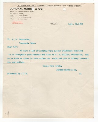 1896 JORDAN MARSH CO LETTERHEAD WASHINGTON SUMMER & AVON ST BOSTON MA ...