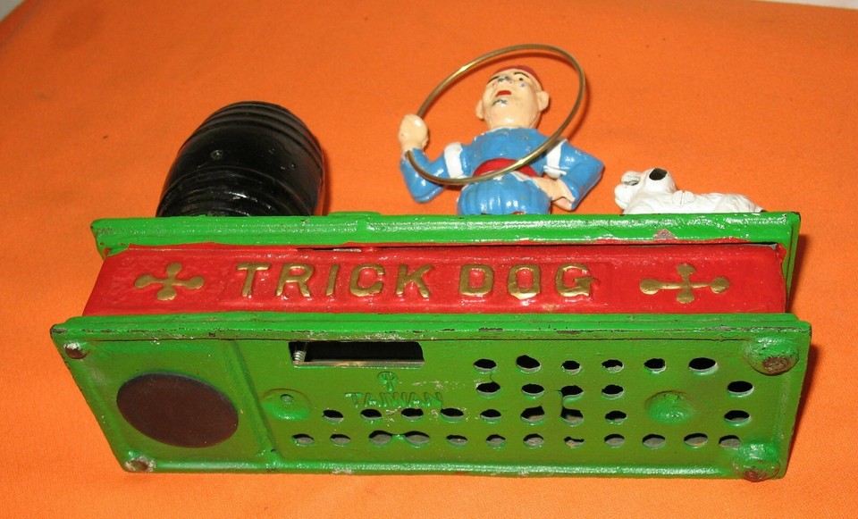 Vintage Trick Dog Cast Iron Mechanical Coin Bank Toy | eBay
