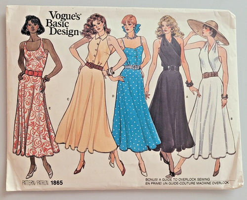 80s Vogue Sewing Pattern 1865 Misses Maxi Halter Dress Spaghetti Straps ...
