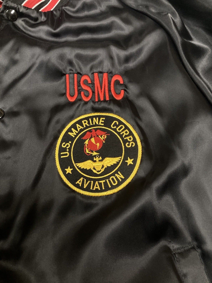 USMC US Marine Corps Aviation Sateen Bomber Jacket Black Red Fits Mens ...