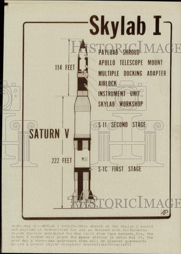 1973 Press Photo Sketch of Skylab I Rocket and Payload, Saturn V - lrb40229 | eBay