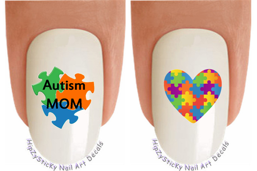 Nail Art 6506 Autism Awareness MOM Puzzle Pieces Waterslide Nail Decal ...
