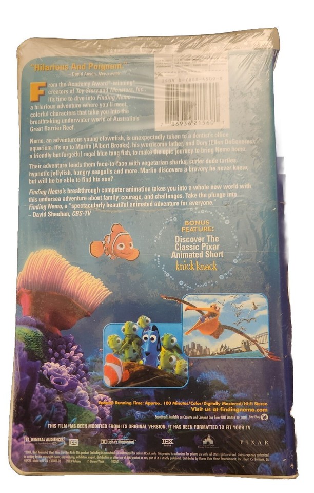 Finding Nemo (VHS, 2003) Brand New, Sealed Free Fast Shipping Disney ...
