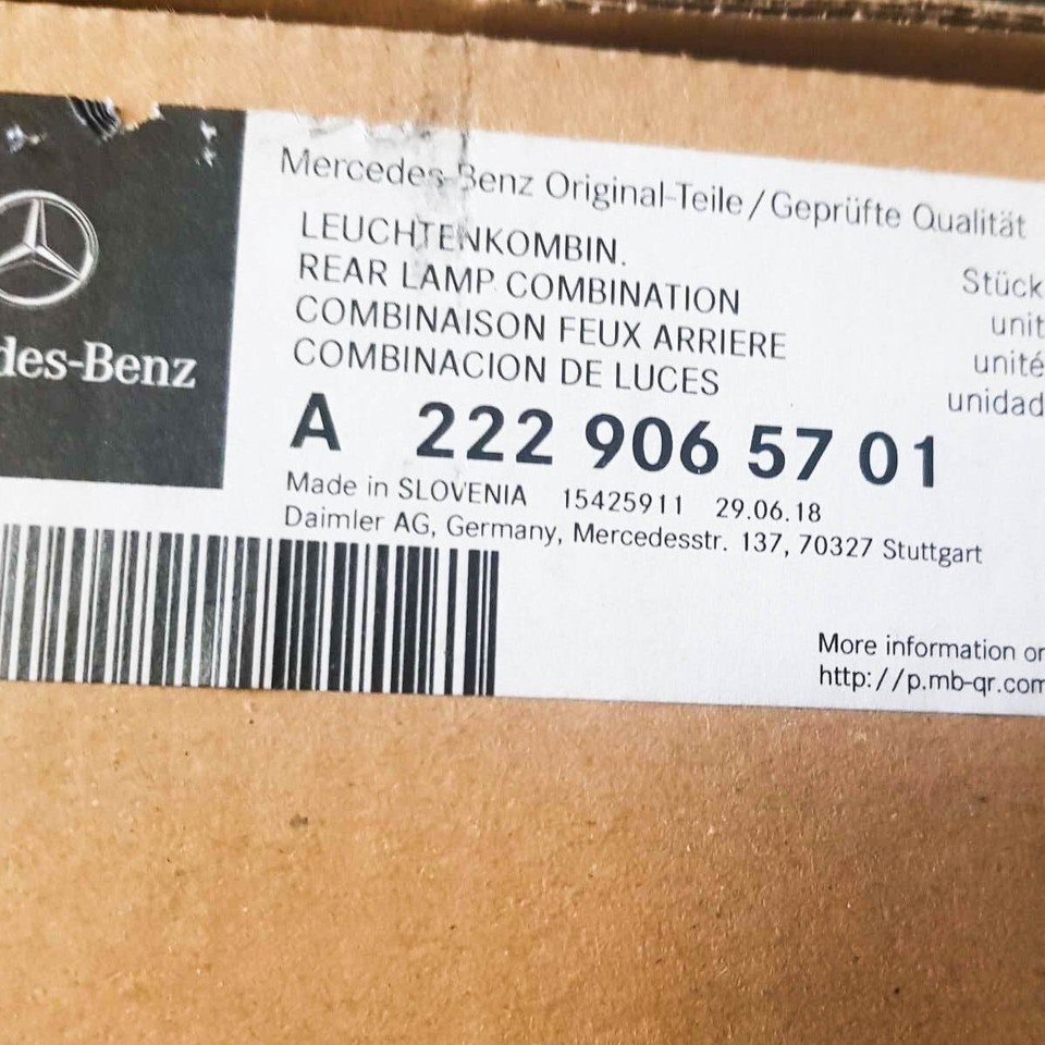 NEW MERCEDES-BENZ S-CLASS W222 REAR RIGHT TAILLIGHT A2229065701 222-906 ...