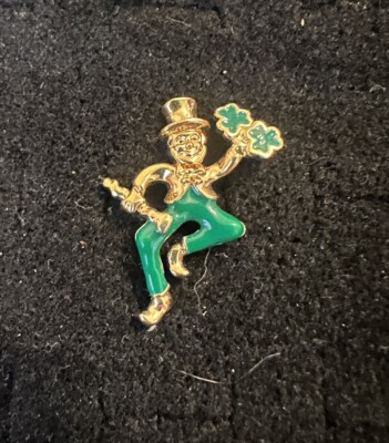 St. Patrick's Day IRISH Shamrock Clover Gold Tone LEPRECHAUN AVON ...