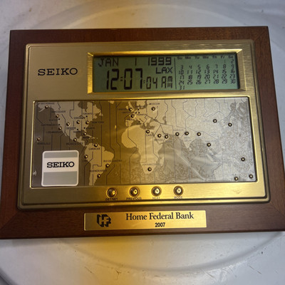 Seiko World Time Desk Clock 12/24 hr Calendar Dual Alarm QHL020B Works ...