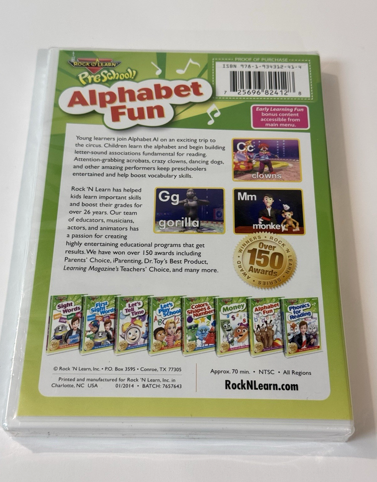 Rock N Learn Preschool Alphabet Fun DVD Learning Homeschool All Regions ...