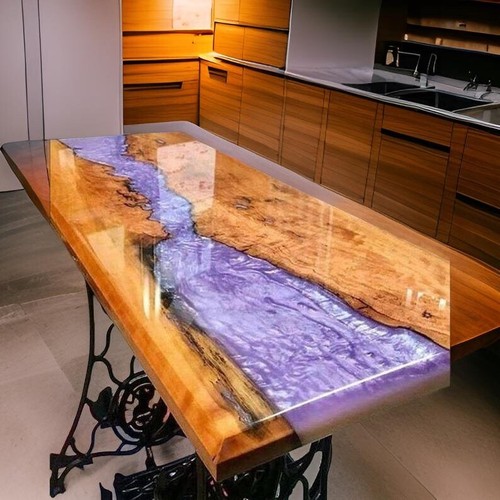Purple Epoxy Dining Table Top, Live Edge Wooden Center Table Top, Home ...