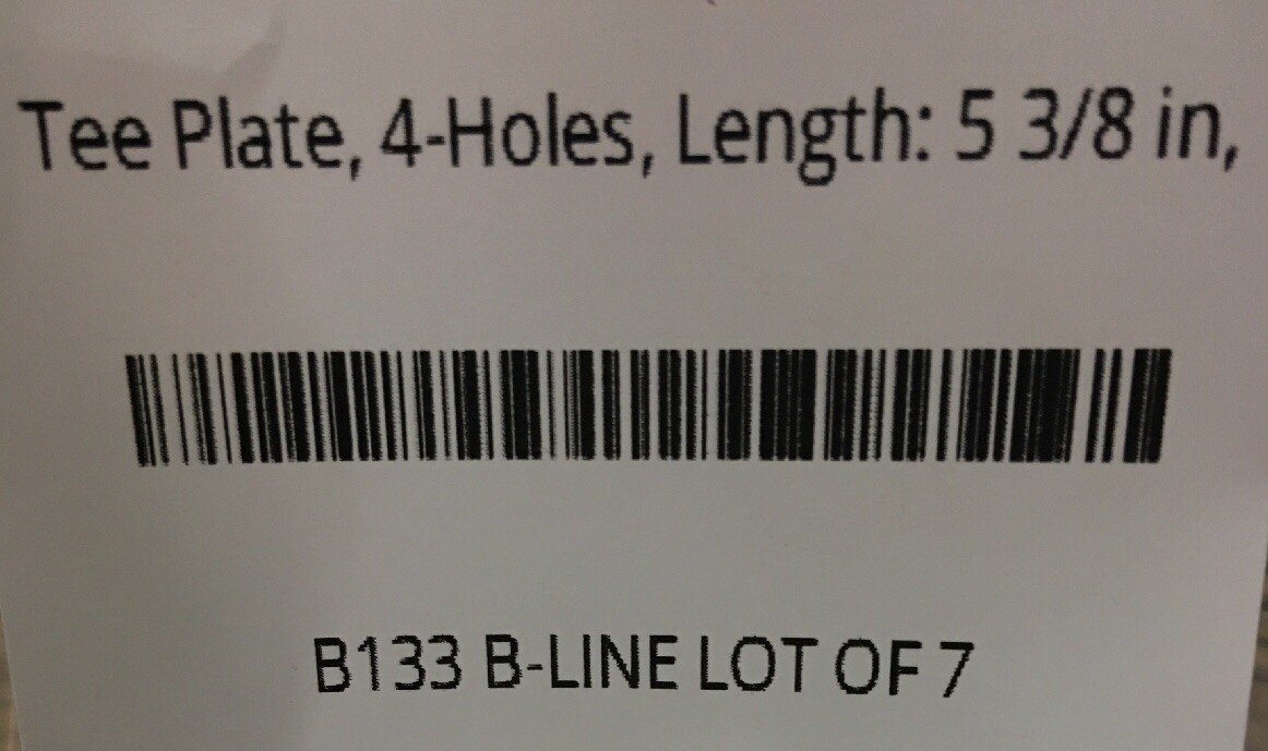 B133 B-LINE LOT OF 7 Tee Plate, 4-Holes, Length: 5 3/8 in, Bolt ...