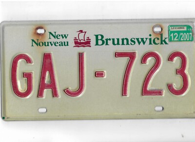 NEW BRUNSWICK passenger 2007 license plate "GAJ-723" | eBay