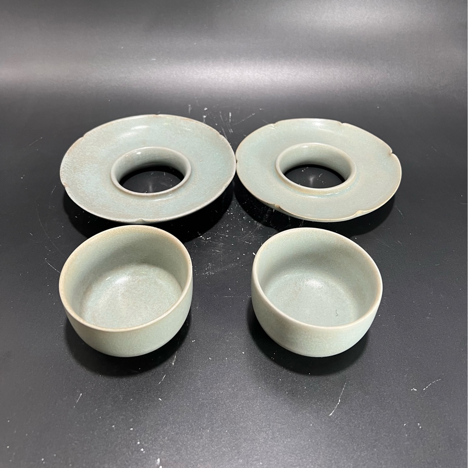 4.7" Song Dynasty Ru Kiln Porcelain Fengshui Tea Cup Teacup Bowl Pair ...