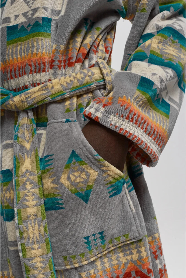 NWT Pendleton CHIEF JOSEPH GRAY GEO Cotton Terry Velour Hooded Robe UNISEX S/M | eBay