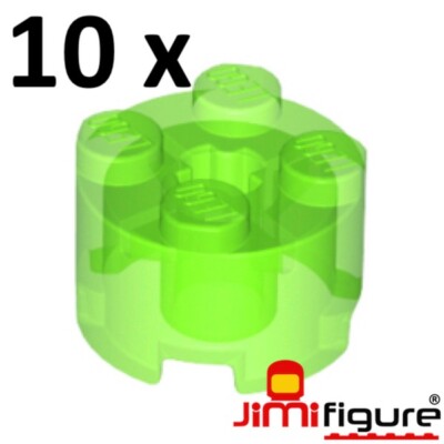 NEW 10 x LEGO Round Brick 2x2 with Axle Hole Transparent Bright Green ...