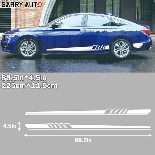 2pcs Car Side Body Door Vinyl Graphics White Stickers Racing Long ...