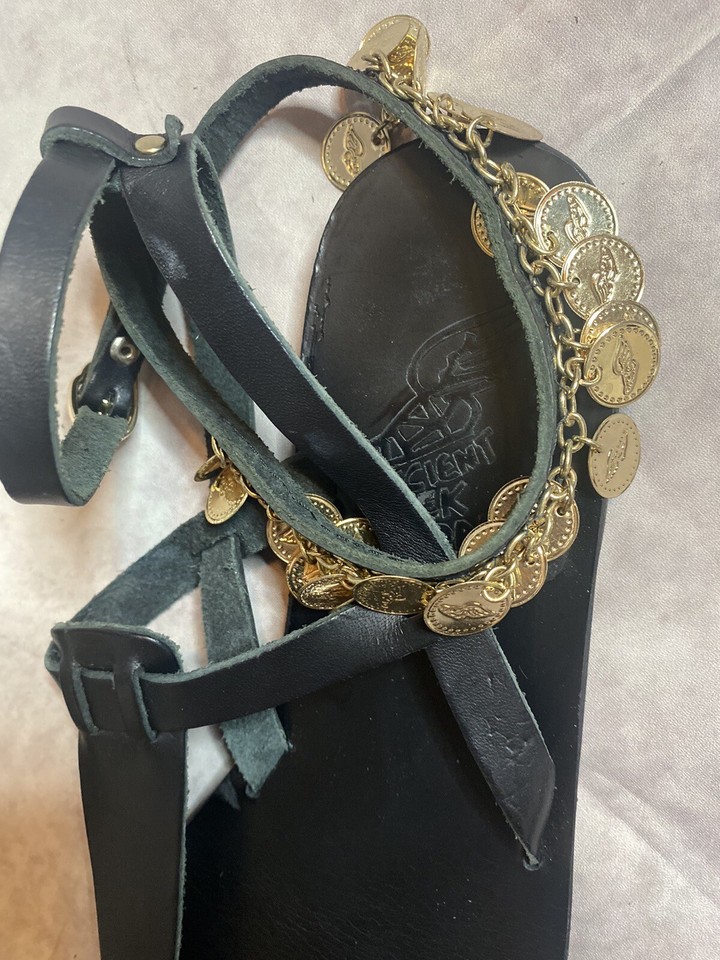Ancient Greek Sandals Coin Ankle Strap Flat Sandals Sz. 38 | eBay