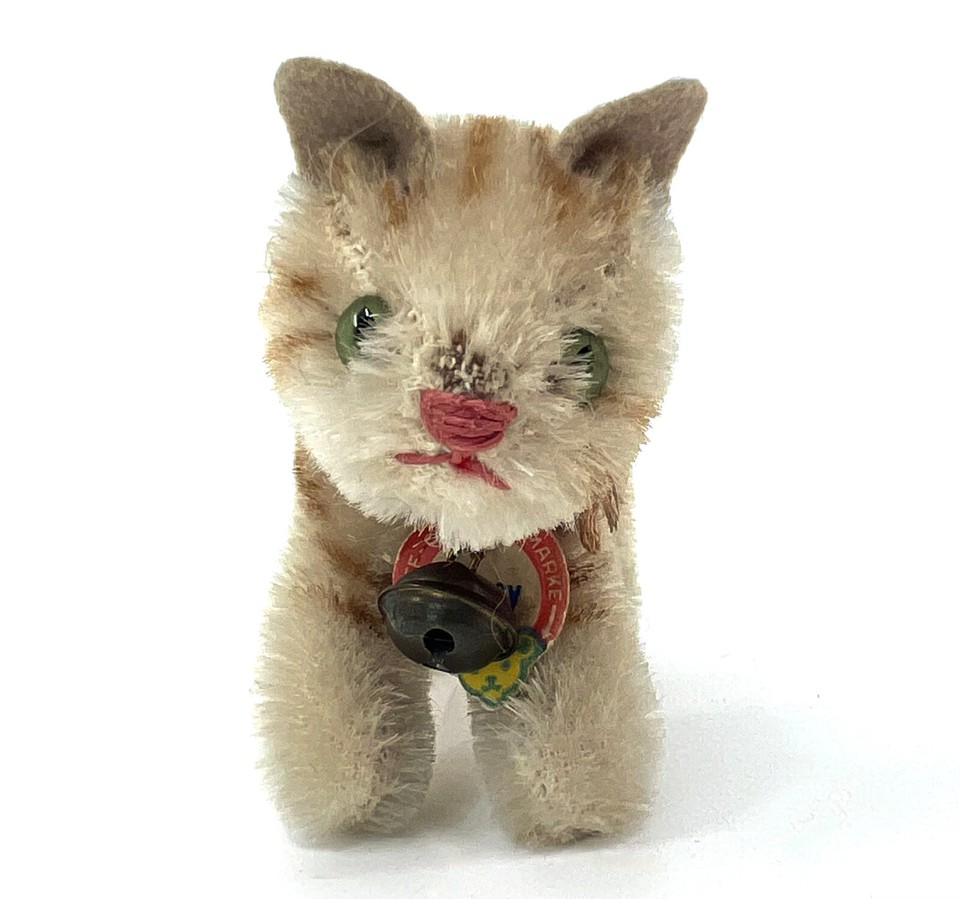 Steiff Tapsy Tabby Cat 1960s ID Chest Tag 8cm 3in Mohair Jingle Bell ...