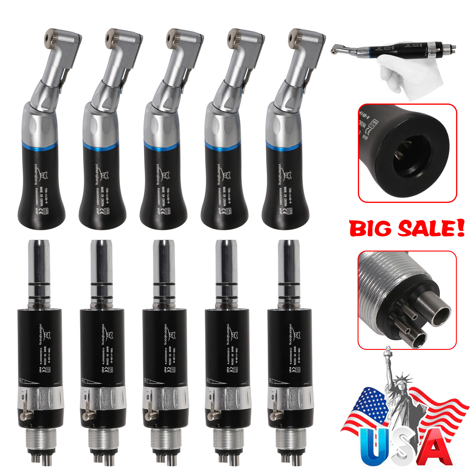 Dental Low Slow Speed Handpiece Contra Angle Air Motor 4Holes NSK Style ...