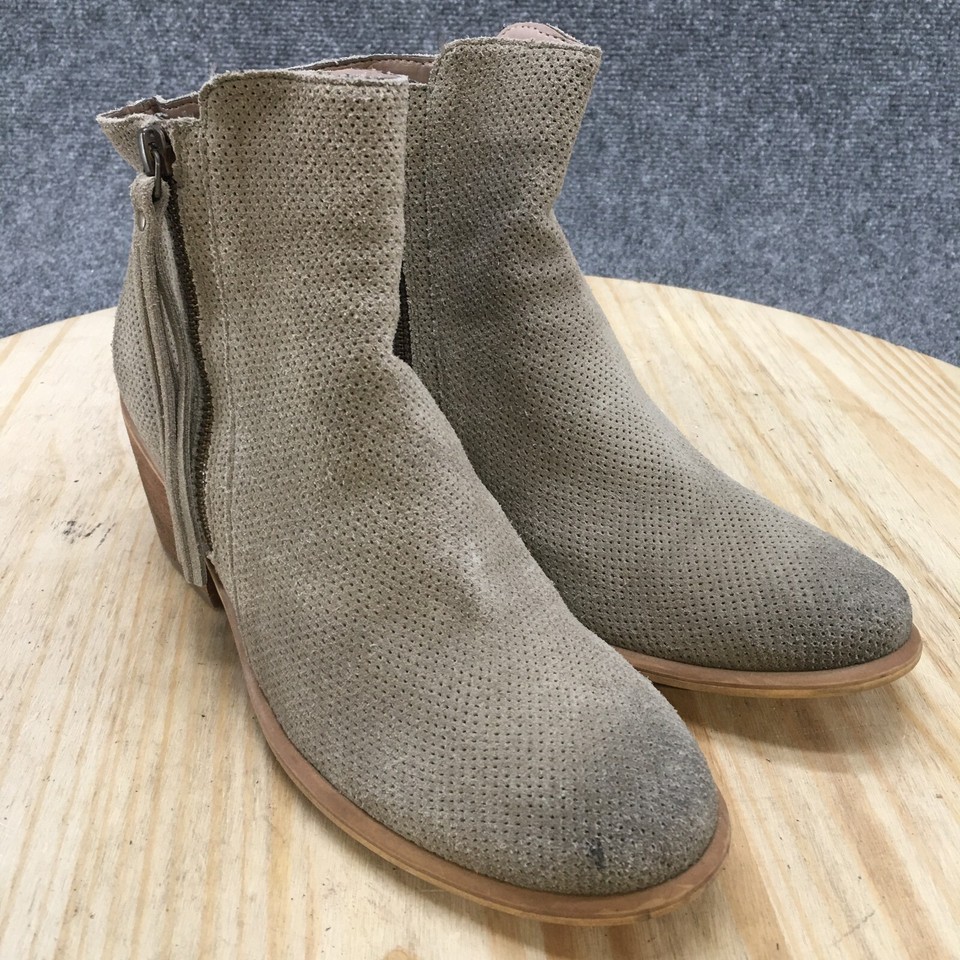 Hinge Boots Womens 7.5M Gray Ankle Booties Perforated Leather Block ...