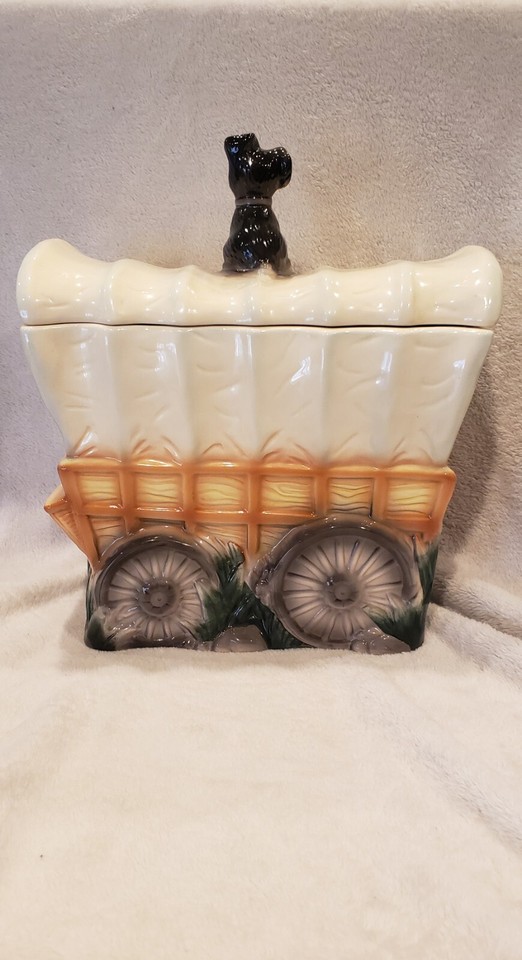 American Retro Covered Wagon With Dog On Top Cookie Jar! In very good ...