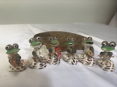 Vintage 6 Frogs Playing Musical Instruments Sax Flute Horn Drums Violin ...