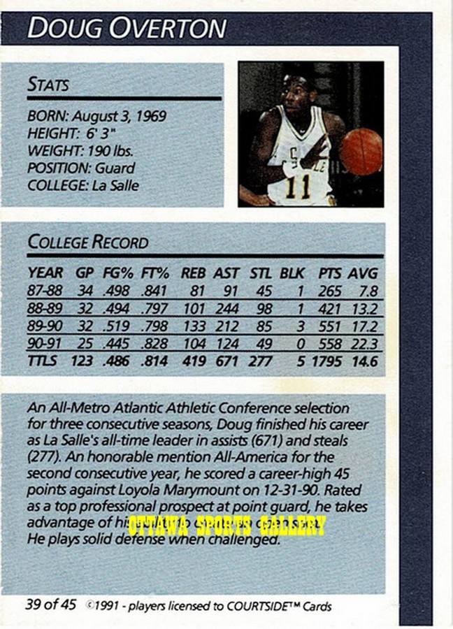 1991 COURTSIDE DRAFT PIX AUTHENTIC SIGNATURE DOUG OVERTON #39 8V59 | eBay