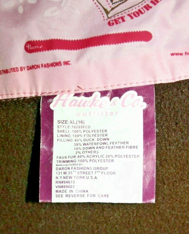 Vintage Hawke & Co Girl's Pink Ski Snow Duck Down Performance Jacket ...