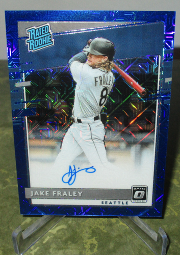 2020 Panini Donruss Optic Jake Fraley Rookie Auto RC Blue Mojo Prizm ...