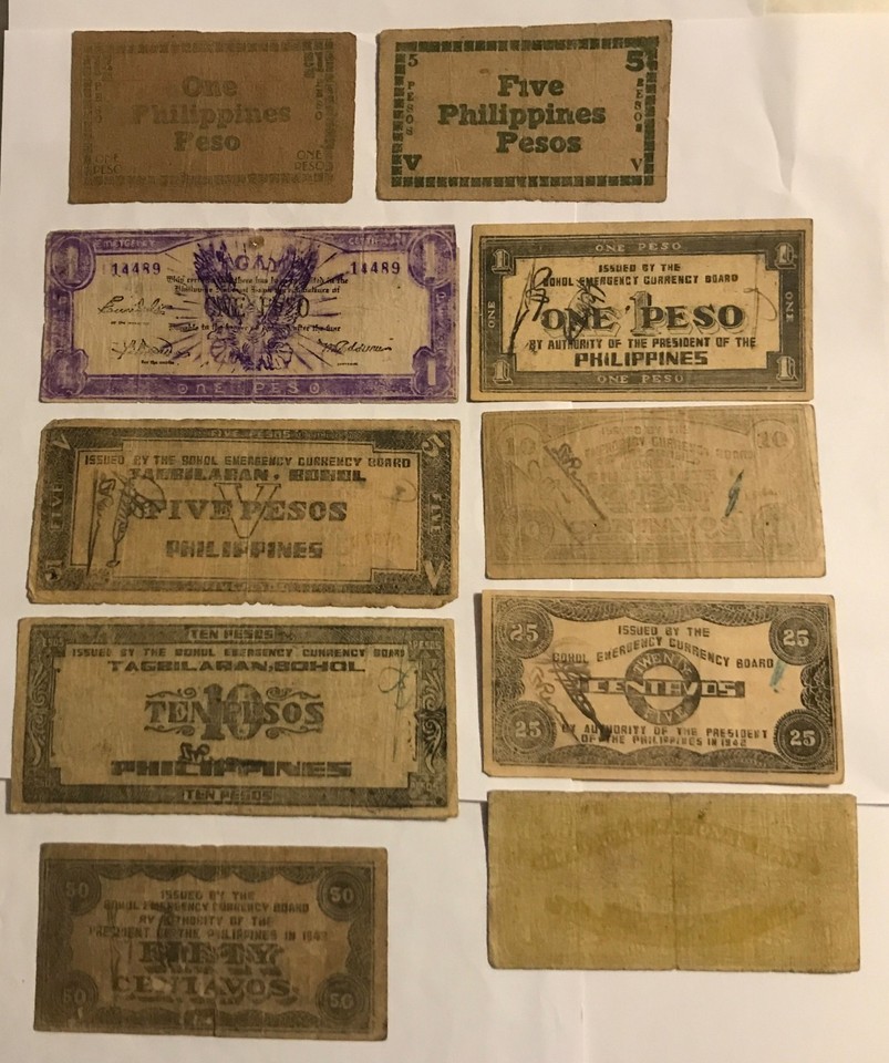 10 DIFFERENT GUERILLA WAR NOTES - AUTHENTIC VINTAGE PHILIPPINE PAPER ...