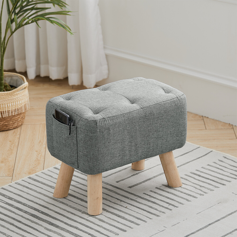 Small Wooden Footstool Footrest Pouffe Foot Stool Padded Ottoman Seat ...