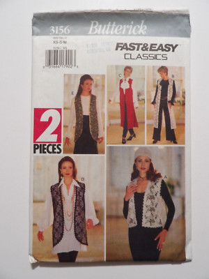 Butterick Misses' Vests in Multiple Lengths - Size XS S M 3156 Uncut FF ...