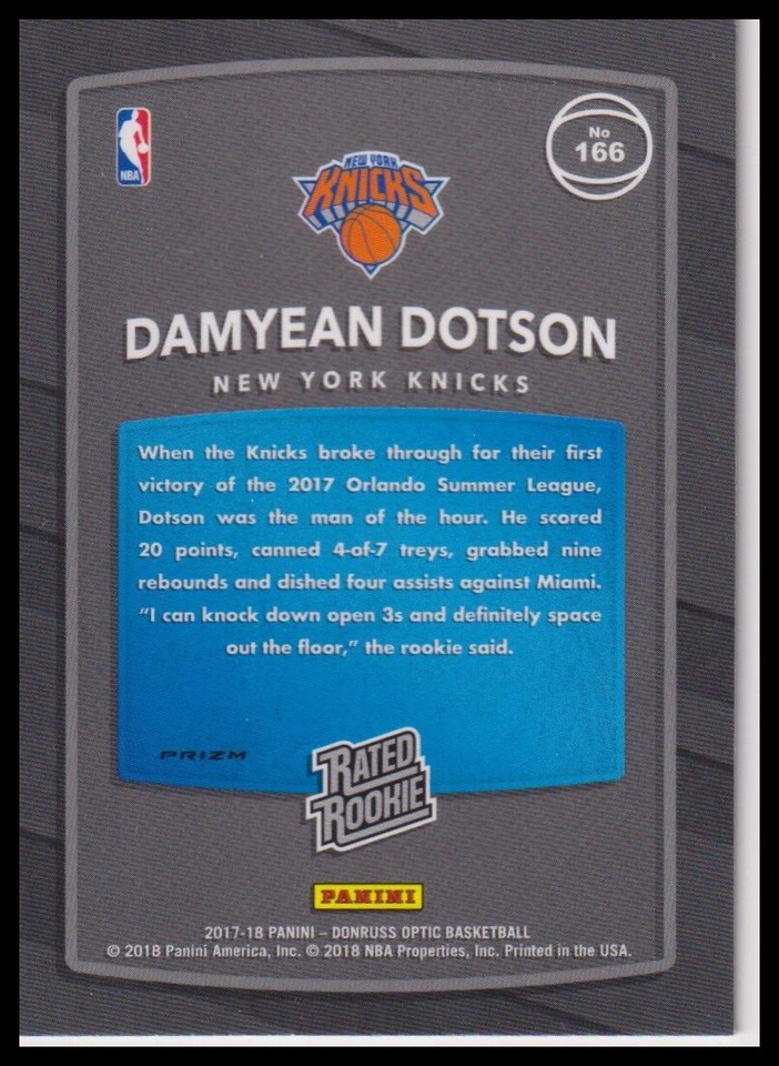 2017-18 Donruss Optic #166 Damyean Dotson Blue Velocity Rookie RC | eBay