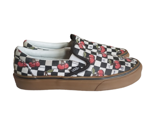 VANS Checkerboard Cherries Classic Slip On Skate Shoes Women's Size 7.5 ...