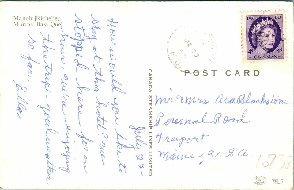 Murray Bay Quebec Canada Postcard used 1953 | eBay
