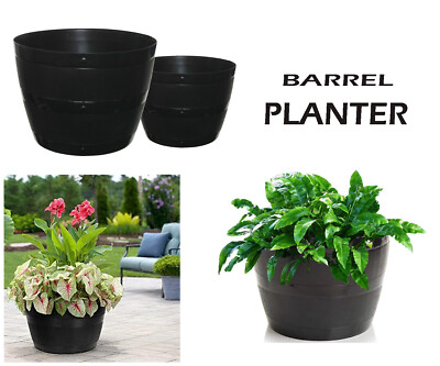 Black Plastic Planter Plant Pot Tub Garden Patio Out & Indoor Black ...