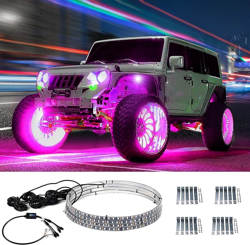 4pcs LED Wheel Ring Rim Lights IP68 RGB Color Changing Bluetooth APP ...