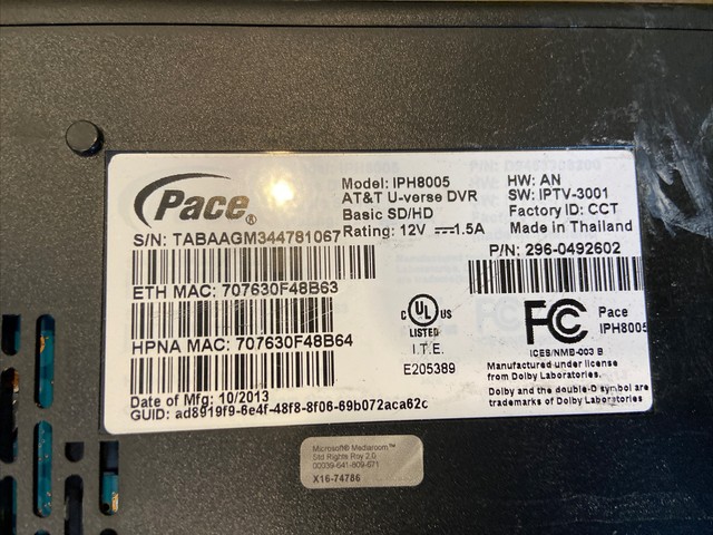 CenturyLink Prism Pace IPH8005 DVR 500gb Cable Set Top Sd/hd HDMI - E29 ...