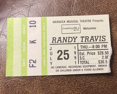 RANDY TRAVIS RARE CONCERT TICKET STUB WARWICK, RI 07/25/1991 | eBay