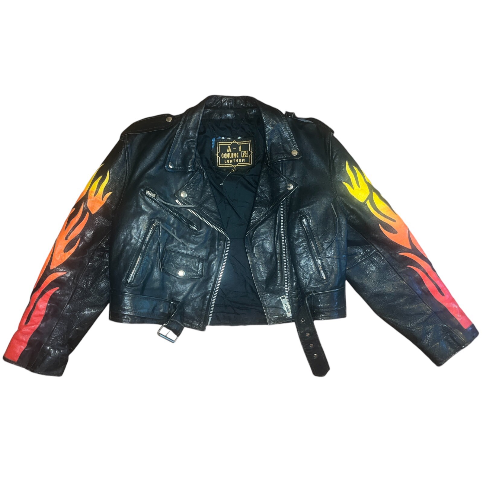 Vintage 1980s Custom Flame Leather Jacket - Gem