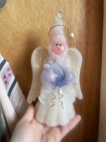 NWOTS Vintage Rare Northern Lights Wax Angel Holding Harp Figure Candle ...