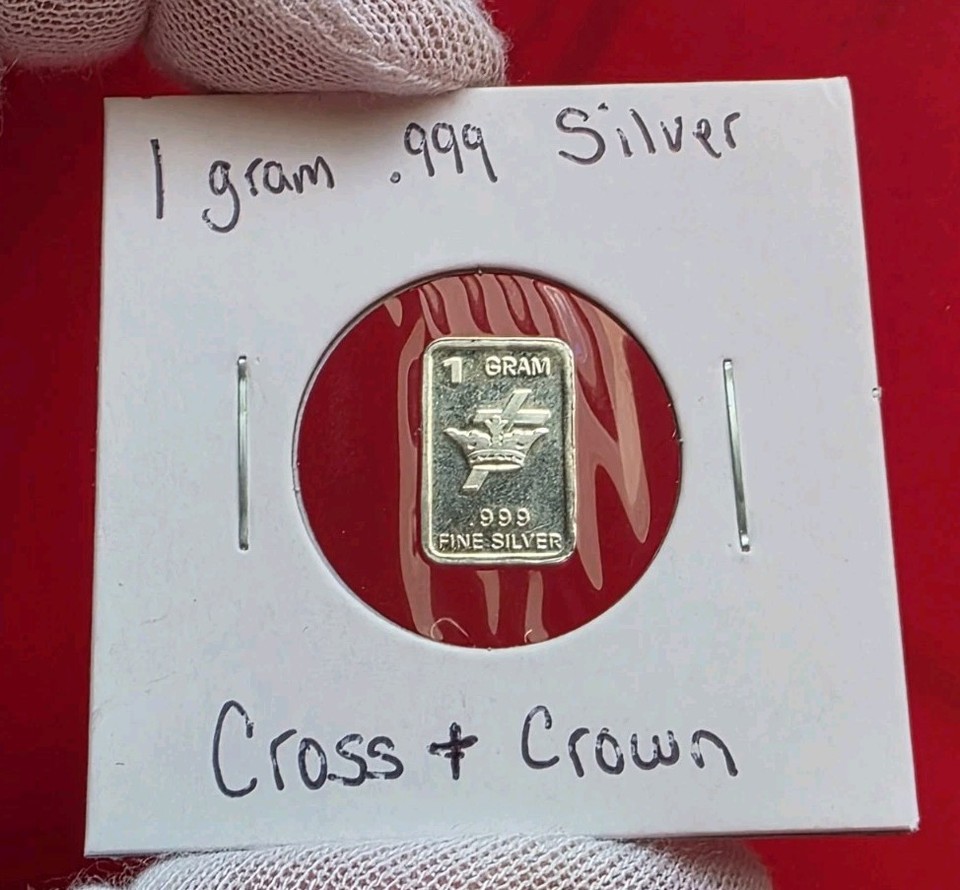 Cross & Crown - 1 Gram .999 Fine Pure Silver Bullion Mini Art Bar Ingot ...